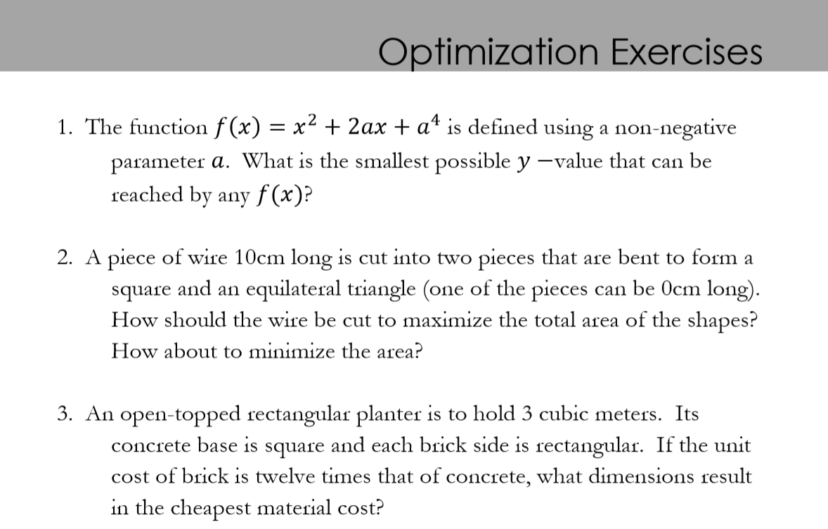 Solved Optimization Exercises 1. The function f(x) = x2 + | Chegg.com
