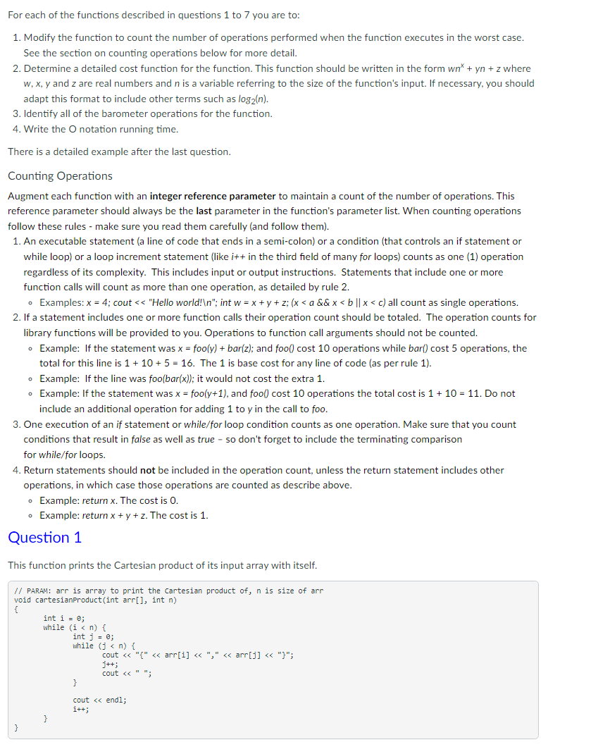 Solved Determine a detailed cost function for the function | Chegg.com