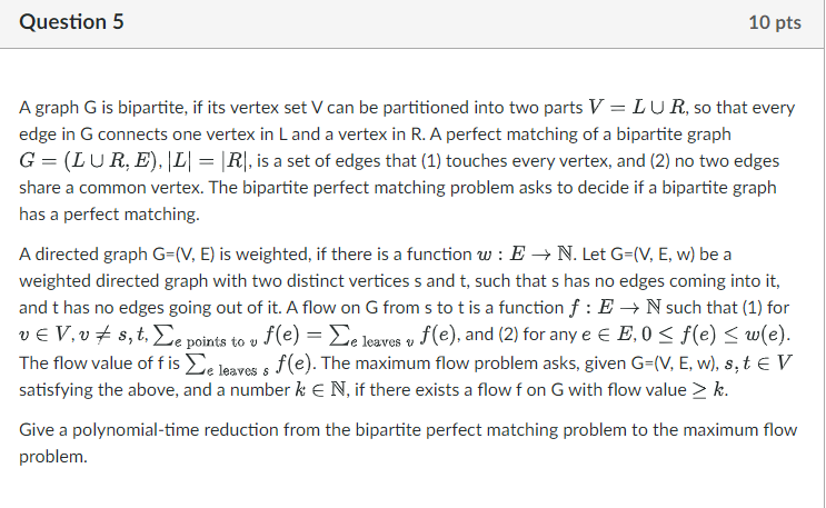 A graph G is bipartite, if its vertex set V can be | Chegg.com