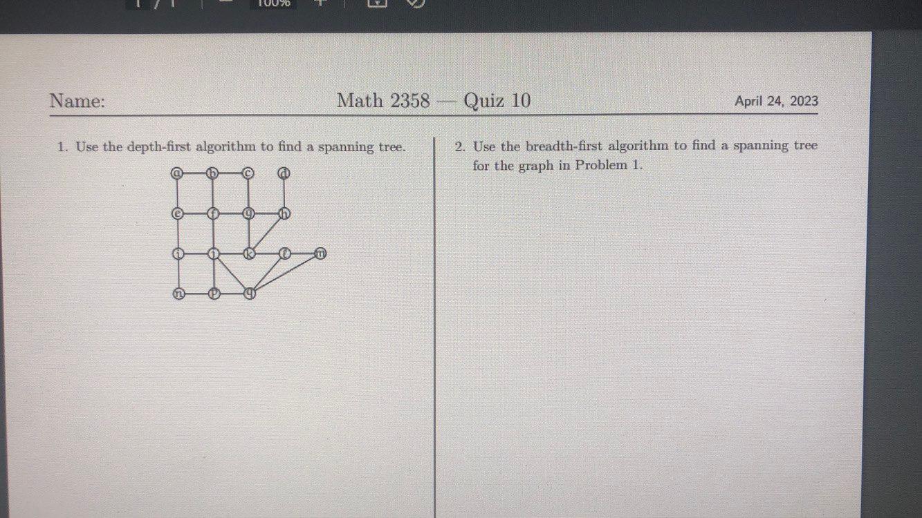 1. Use the depth-first algorithm to find a spanning | Chegg.com
