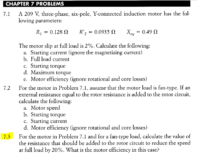 Solved CHAPTER 7 PROBLEMS 7.1 A 209 V, three-phase, | Chegg.com
