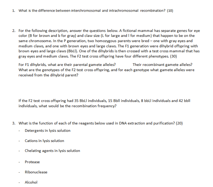 Solved 1. What is the difference between interchromosomal | Chegg.com