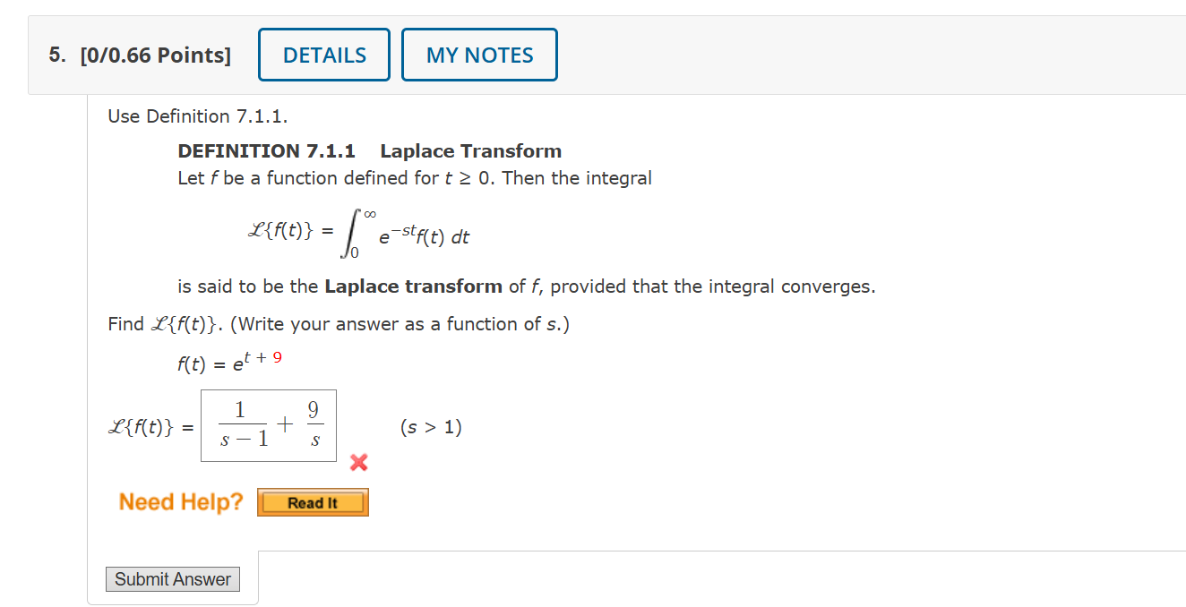 Solved Points]Use Definition 7.1.1.DEFINITION 7.1.1 ﻿Laplace | Chegg.com