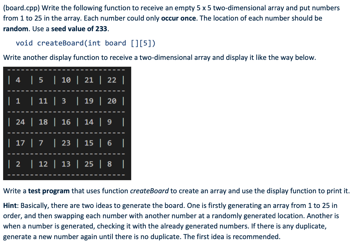 Solved (board.cpp) Write the following function to receive | Chegg.com