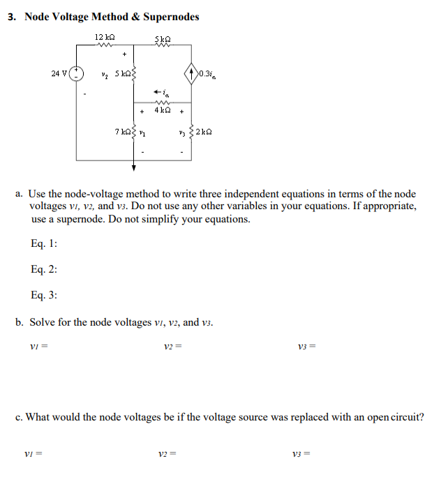 Solved 3. Node Voltage Method & Supernodes 12 ko SkQ + 24 V | Chegg.com