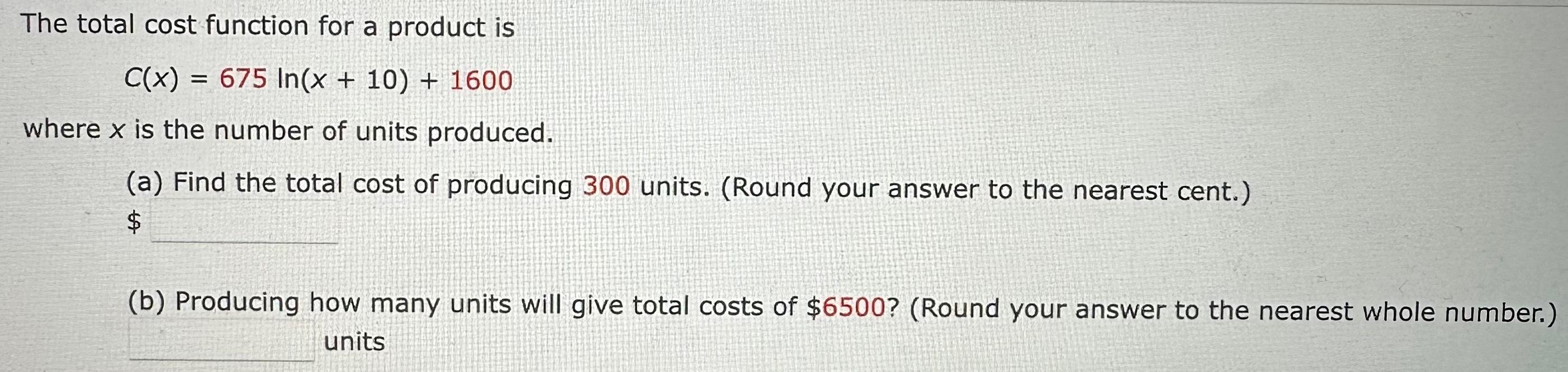 Solved The total cost function for a product is | Chegg.com