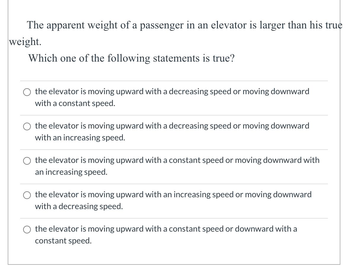 Solved The apparent weight of a passenger in an elevator is | Chegg.com