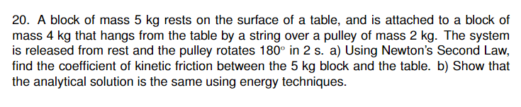 Solved 20. A block of mass 5 kg rests on the surface of a | Chegg.com