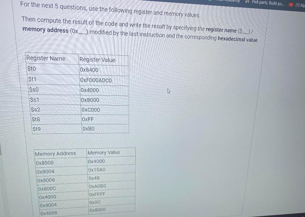 Solved For the next 5 questions, use the following register | Chegg.com