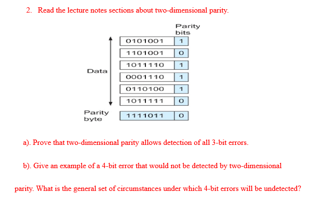 Solved a). ﻿Prove that two-dimensional parity allows | Chegg.com