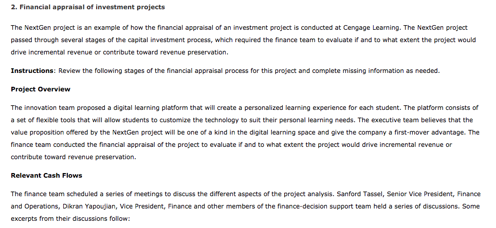 Solved 2. Financial appraisal of investment projects The | Chegg.com