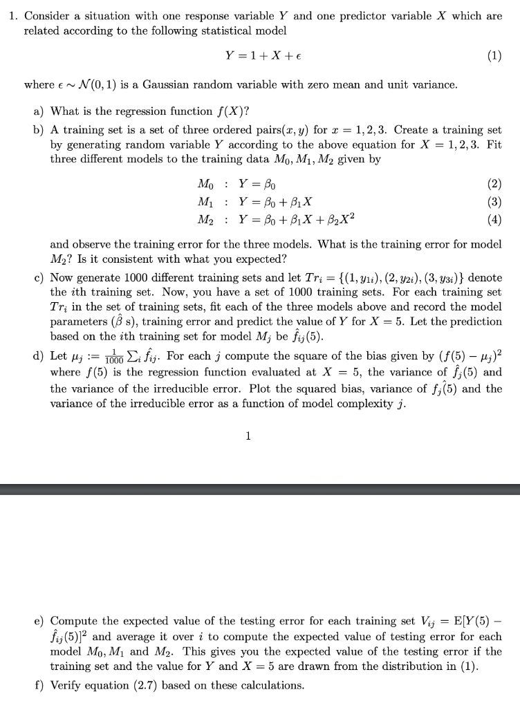 1. Consider a situation with one response variable Y | Chegg.com