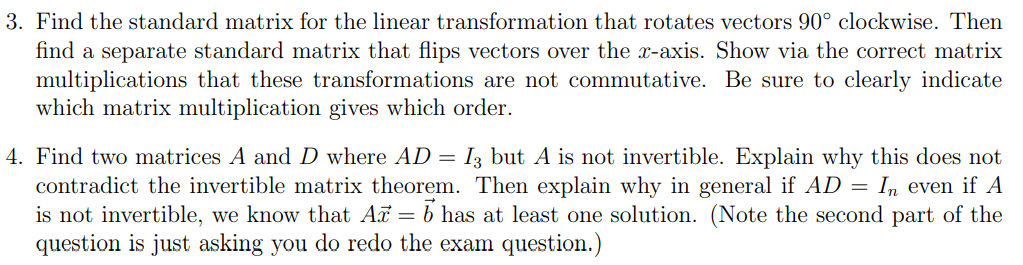 Solved 3. Find the standard matrix for the linear | Chegg.com