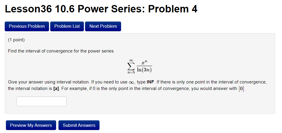 Solved Lesson36 10.6 Power Series: Problem 4 (1 point) Find | Chegg.com