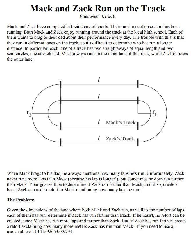Solved Mack and Zack Run on the Track Filename: track Mack | Chegg.com