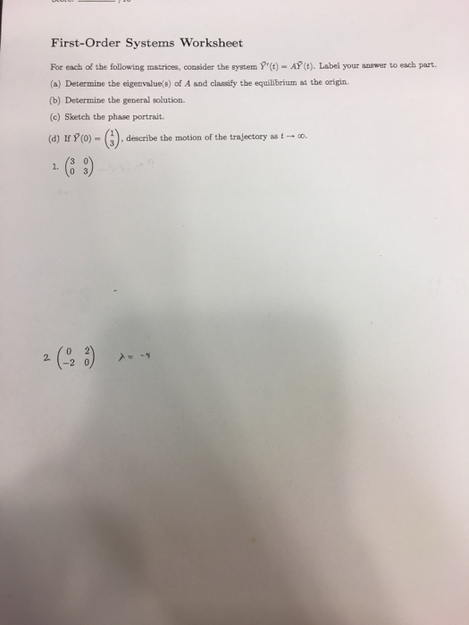 Solved First-order systems Worksheet For each of the | Chegg.com