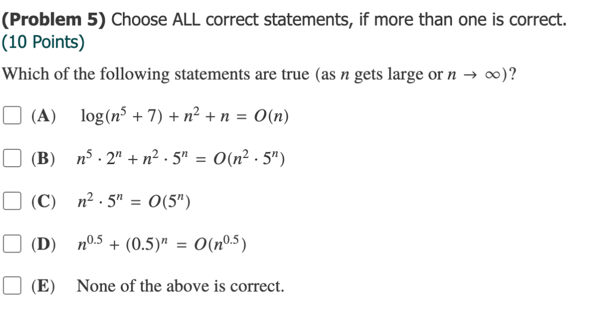 Solved Problem 4 Choose All Correct Statements If More