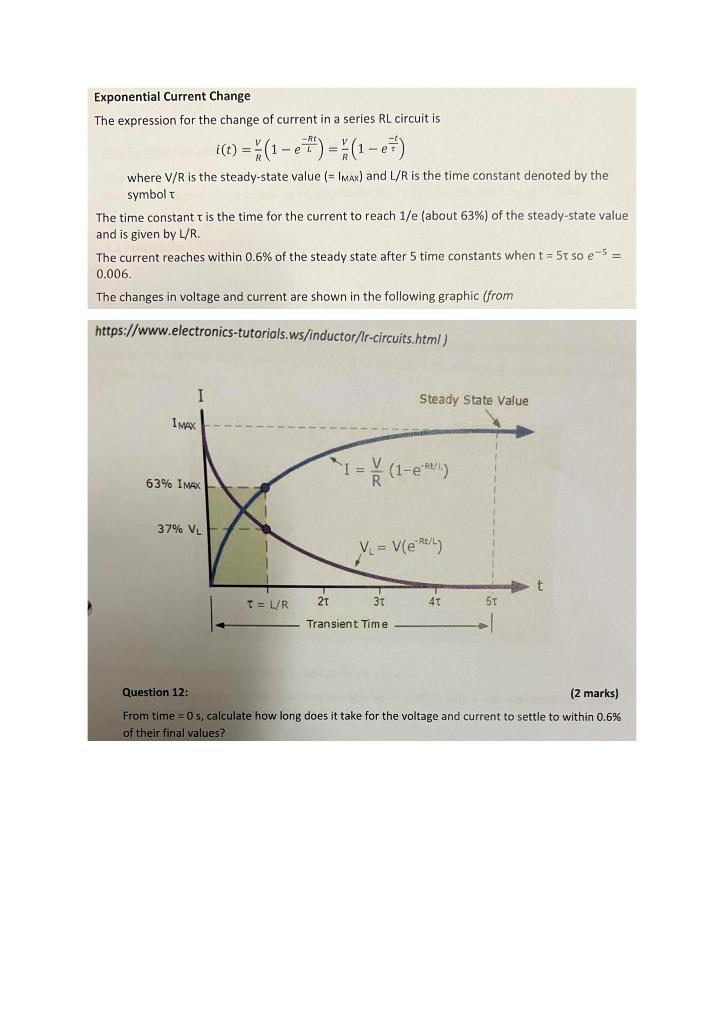 Solved Exponential Current Change The expression for the | Chegg.com