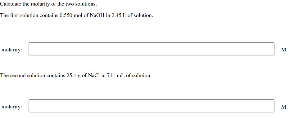 Solved Calculate the molarity of the two solutions. The | Chegg.com