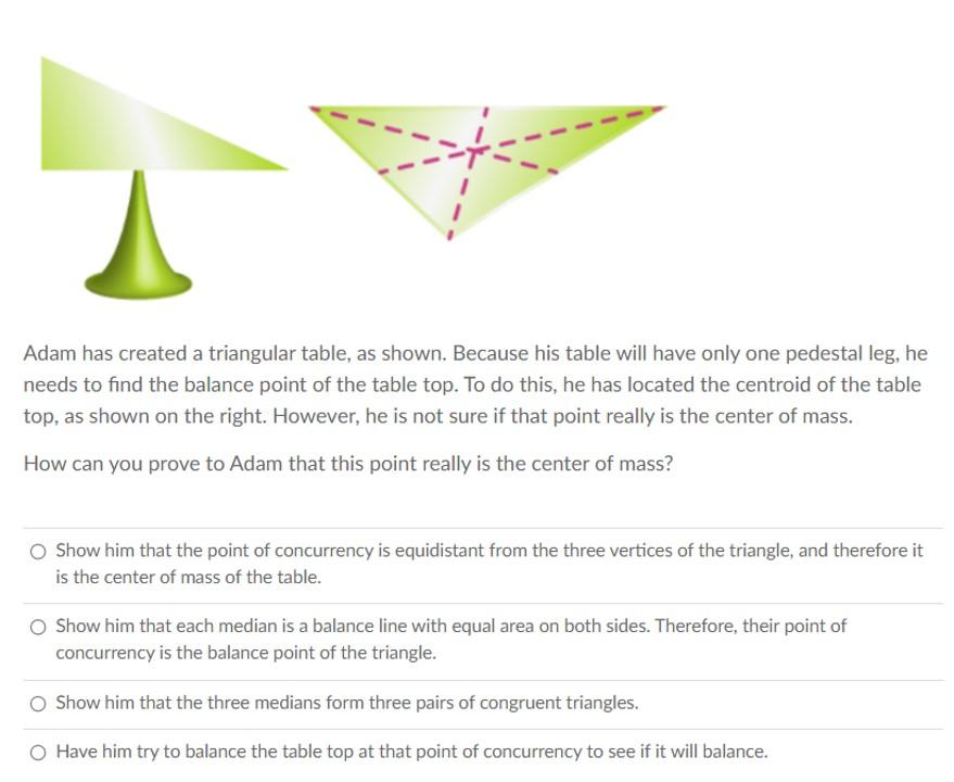 Solved Adam has created a triangular table, as shown. | Chegg.com