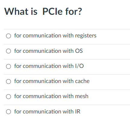 Solved What is PCle for? O for communication with registers | Chegg.com