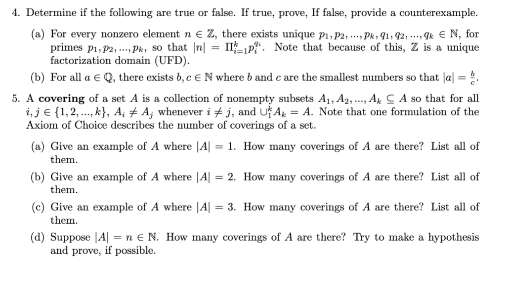 Solved 4. Determine if the following are true or false. If | Chegg.com