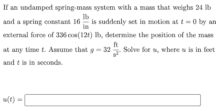 Solved If an undamped spring-mass system with a mass that | Chegg.com