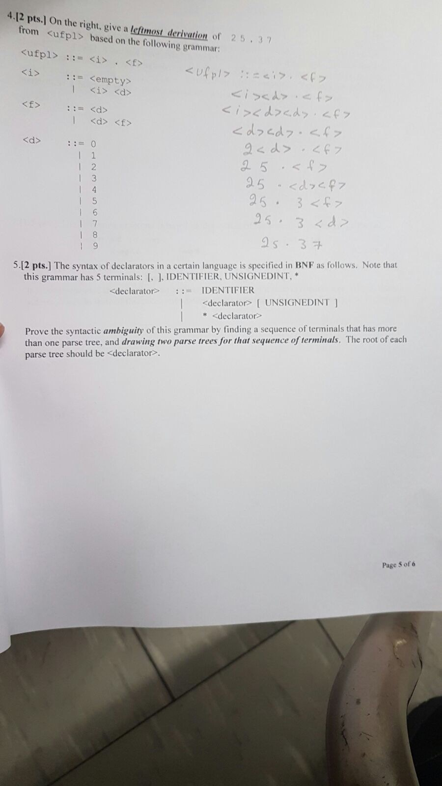 4.12 pts. On the right, give a leftmost derivation of | Chegg.com