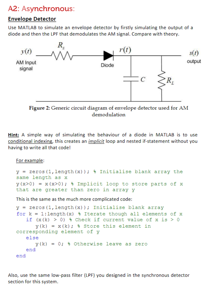 Envelope Detector Use MATLAB to simulate an envelope | Chegg.com
