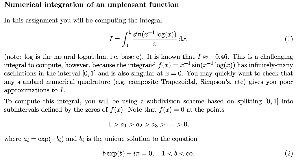 Solved Numerical integration of an unpleasant function In | Chegg.com