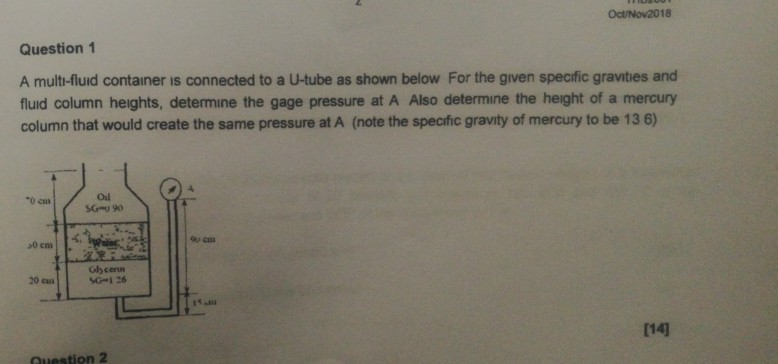 Solved Oct/Nov2018 Question 1 A multi-fluid container is | Chegg.com