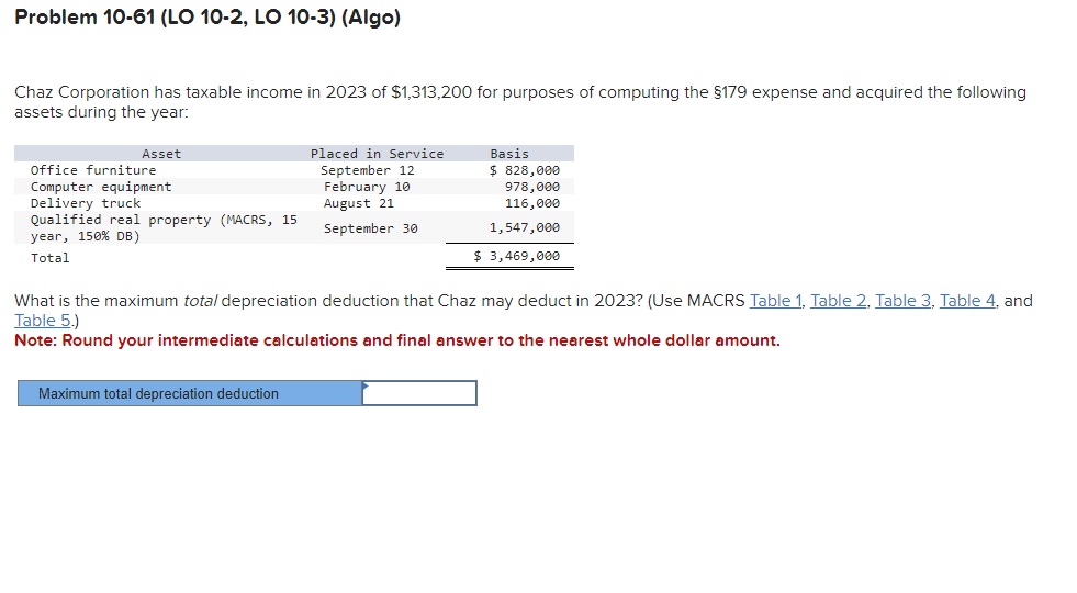 Solved Problem 10-61 (LO 10-2, LO 10-3) (Algo)Chaz | Chegg.com Solved Problem 10-61 (LO 10-2, LO 10-3) (Algo)Chaz | Chegg.com