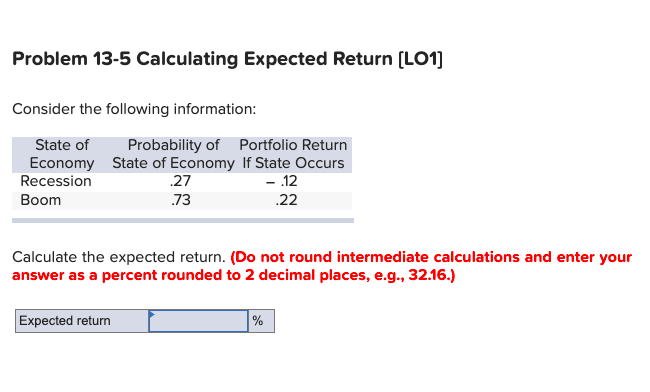 Solved Problem 13-5 Calculating Expected Return (LO1] | Chegg.com