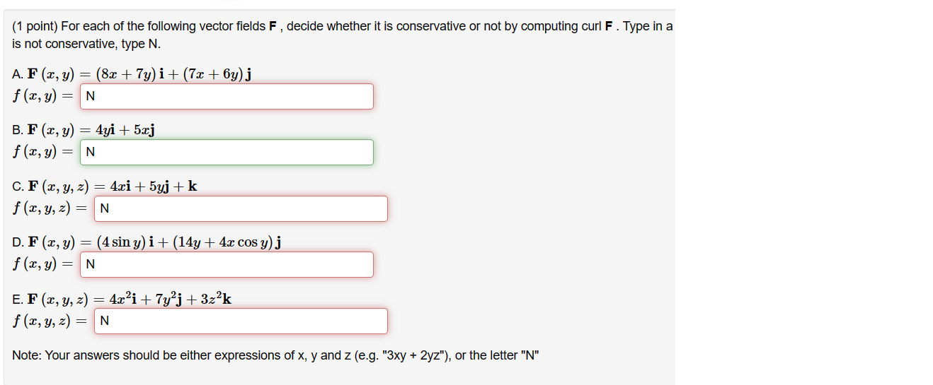 Solved (1 point) For each of the following vector fields F, | Chegg.com