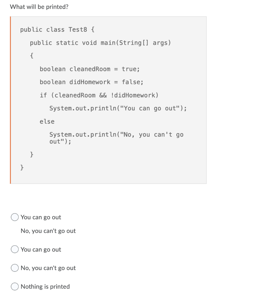 Solved What will be printed? public class Test8 { public | Chegg.com