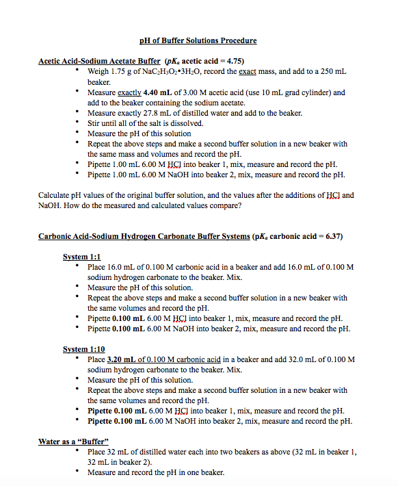 Solved pH of Buffer Solutions Procedure Acetic Acid-Sodium | Chegg.com