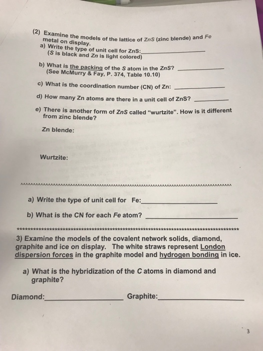 Solved (2) Examine the models of the lattice of ZnS blende) | Chegg.com
