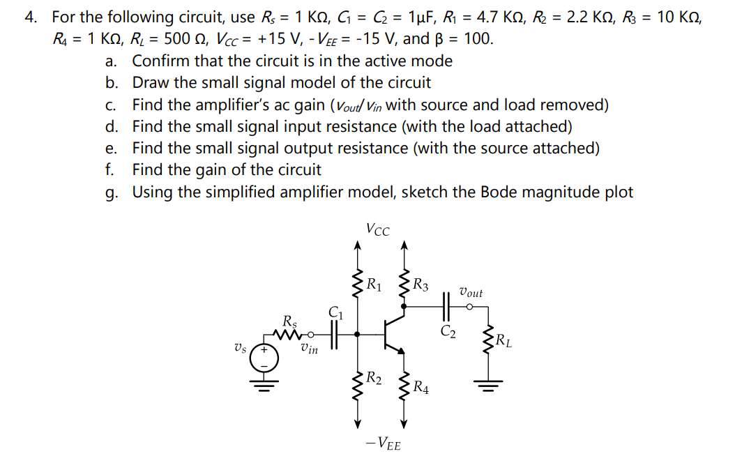 Solved For the following circuit, use Rs=1 | Chegg.com