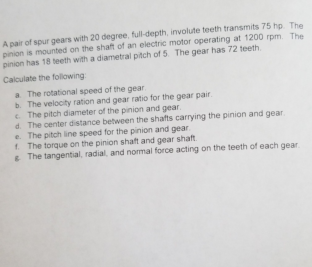 Solved A pair of spur gears with 20 degree, full-depth, | Chegg.com