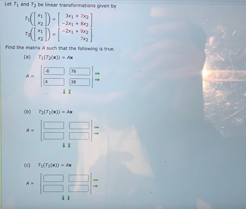Solved Let T1 and T2 be linear transformations given by | Chegg.com