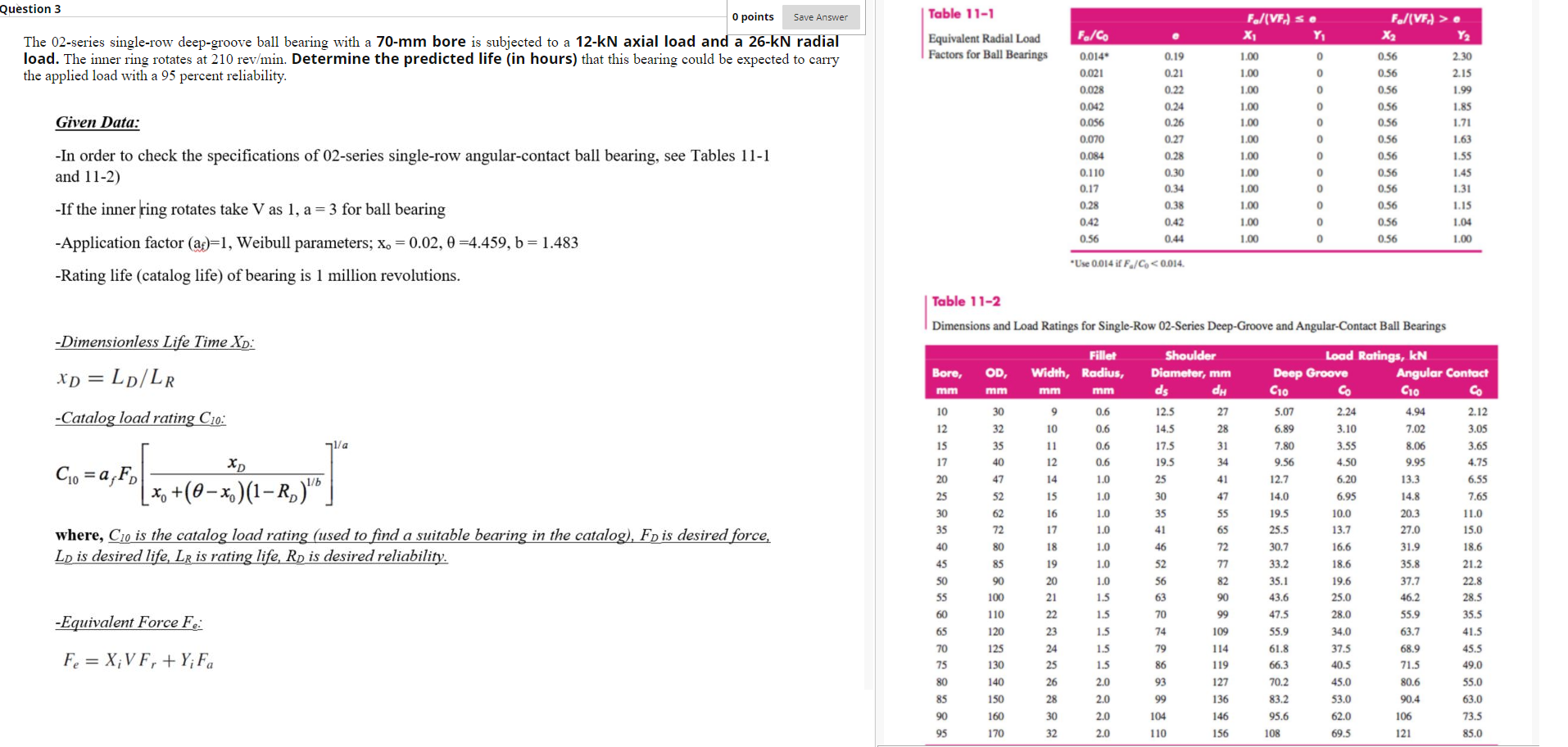 Solved Save Answer Table 11-1 Equivalent Radial Load Factors | Chegg.com