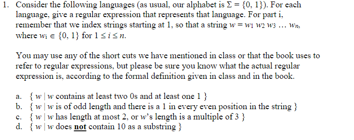 Solved 1. Consider the following languages (as usual, our | Chegg.com