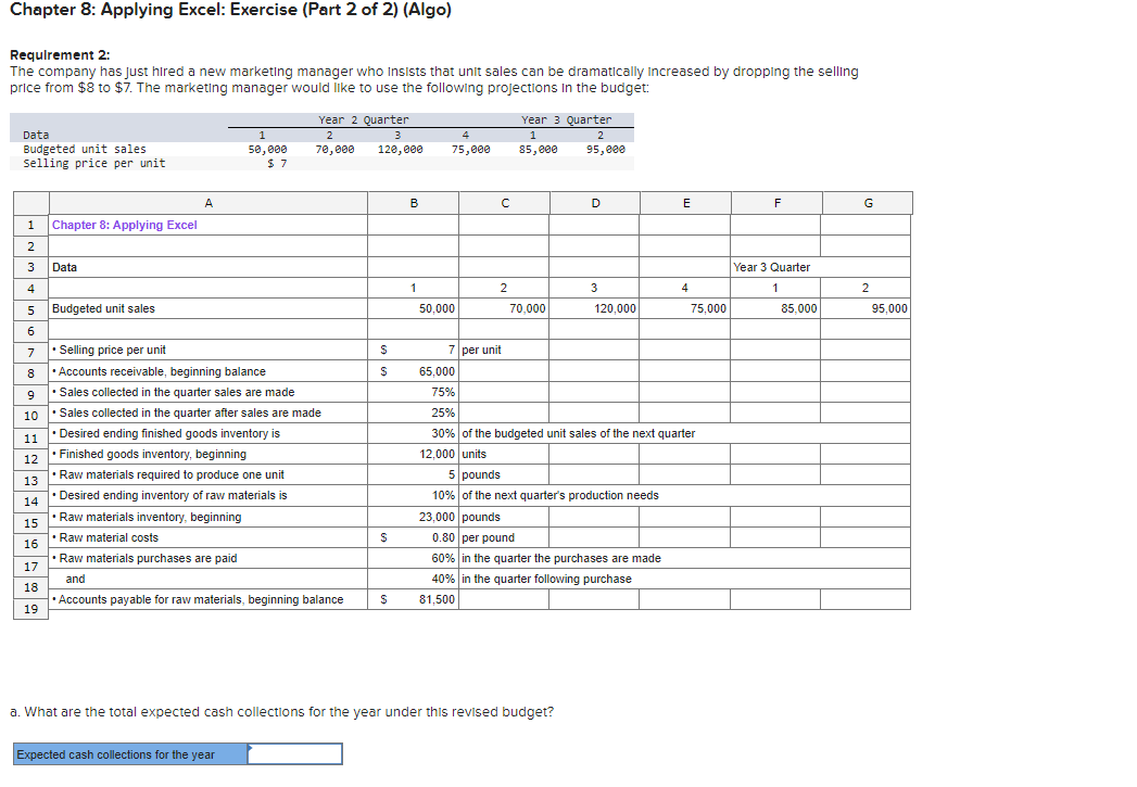Solved Chapter 8: Applying Excel: Exercise (Part 2 of 2) | Chegg.com
