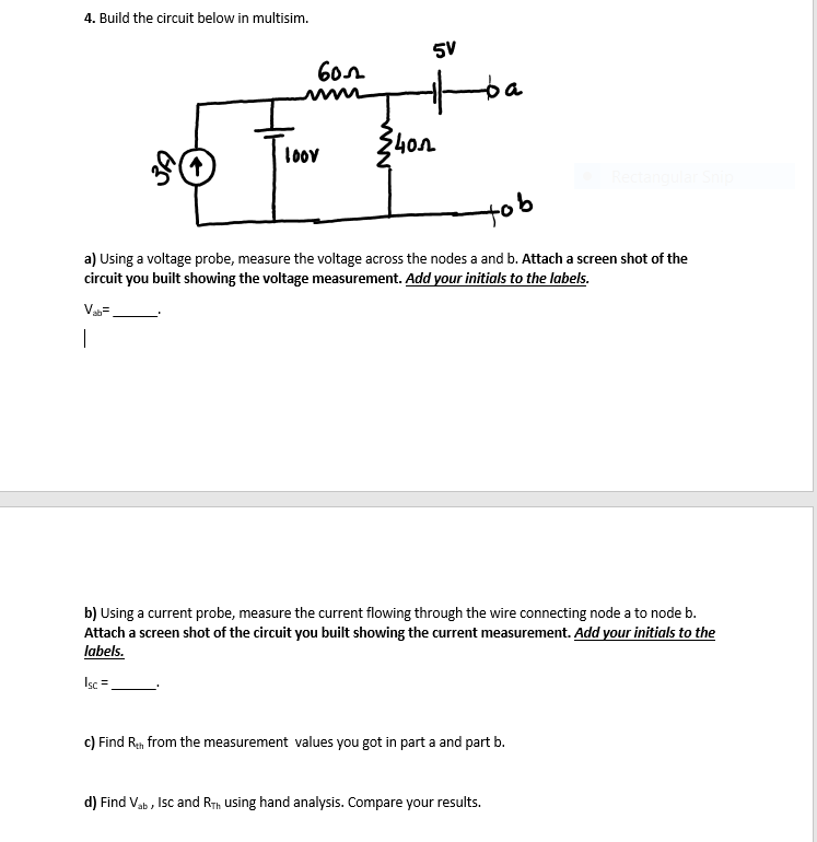 Solved 4. Build the circuit below in multisim. 601 3401 tob | Chegg.com