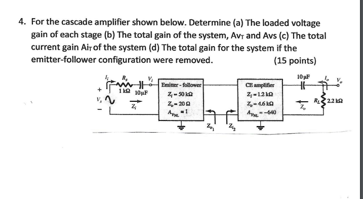 Solved 4. For the cascade amplifier shown below. Determine | Chegg.com