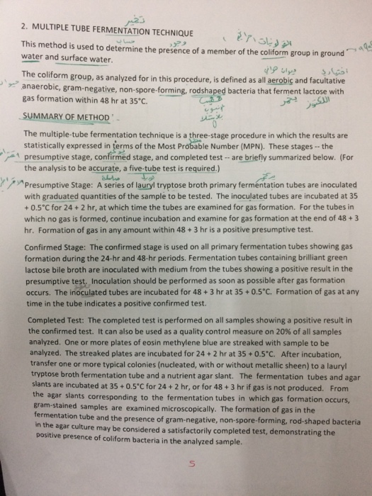 Solved 2, MULTIPLE TUBE FERMENTATION TECHNIQUE This method | Chegg.com