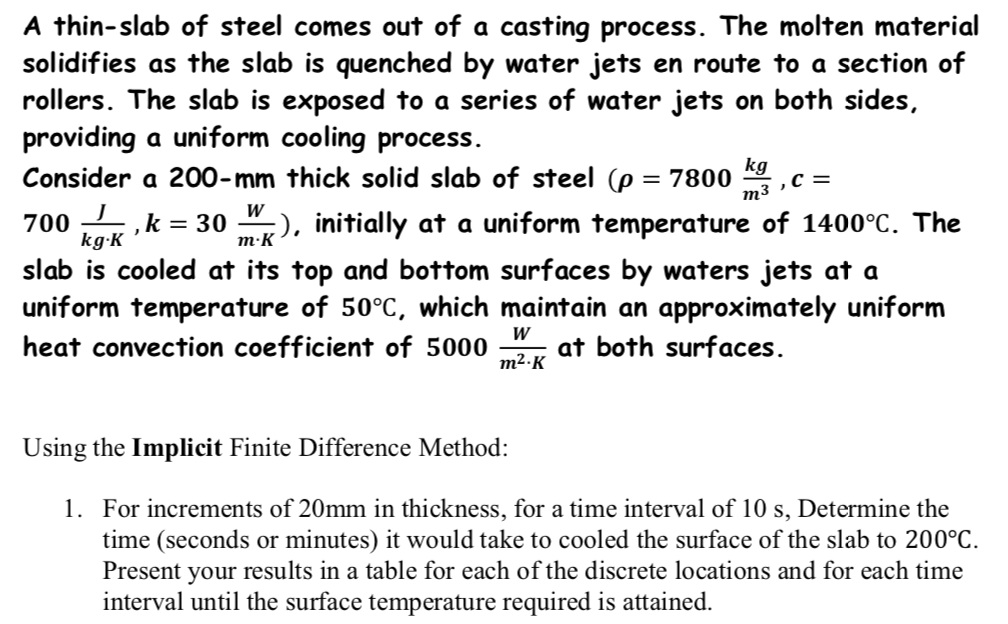 Solved A thin-slab of steel comes out of a casting process. | Chegg.com