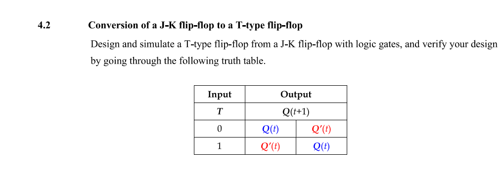 Solved 4.2 Conversion of a J-K flip-flop to a T-type | Chegg.com