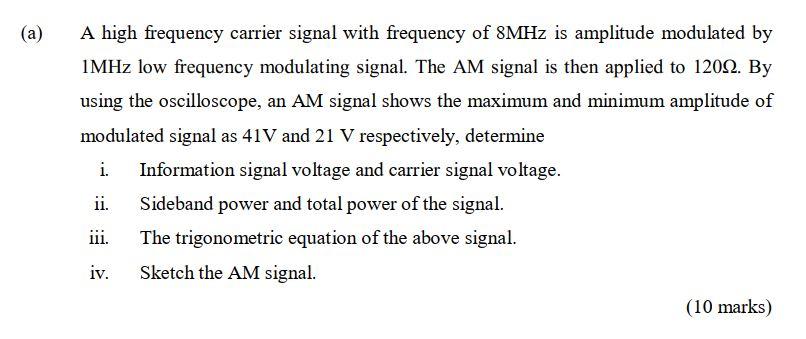 Solved (a) A high frequency carrier signal with frequency of | Chegg.com