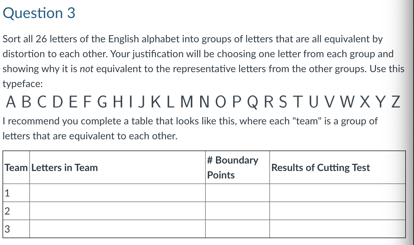 Question 3 Sort all 26 letters of the English | Chegg.com